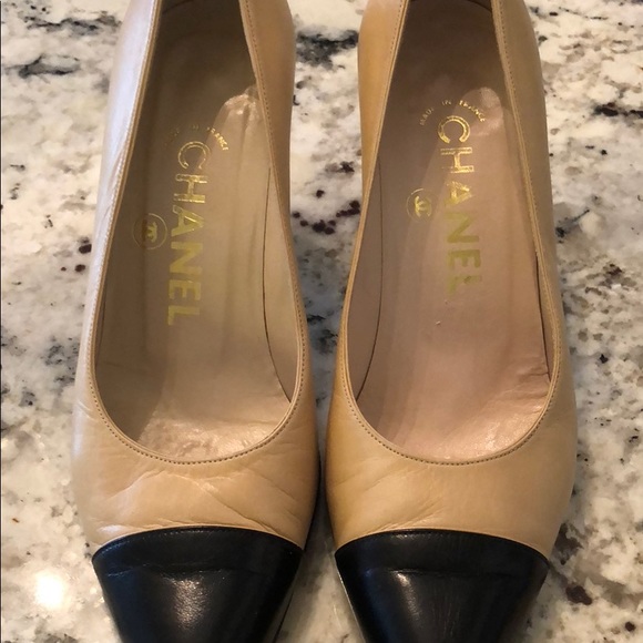 CHANEL | Shoes | Authentic Chanel Two Tone Tan And Black High Heels ...